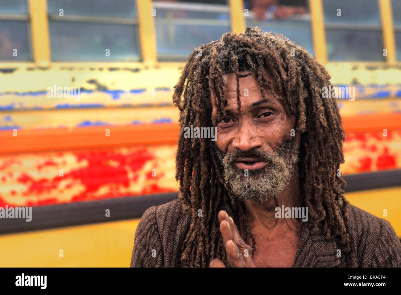 Colorful portrait of native man with dreadlocks in Belize Stock Photo ...