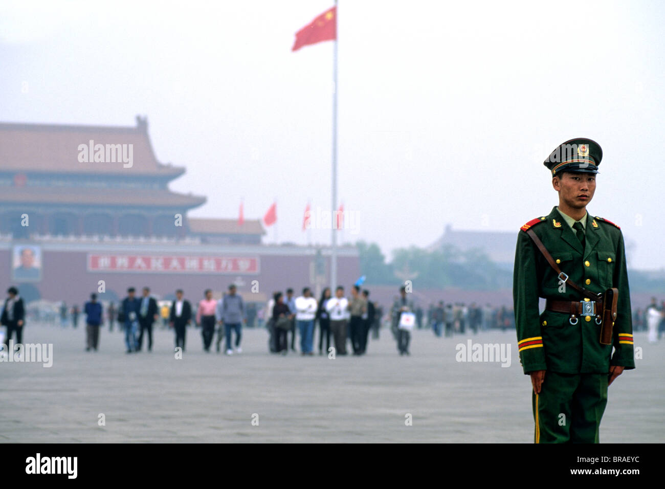 Police at Tiananmen Square in Beijing China with soldier Stock Photo ...