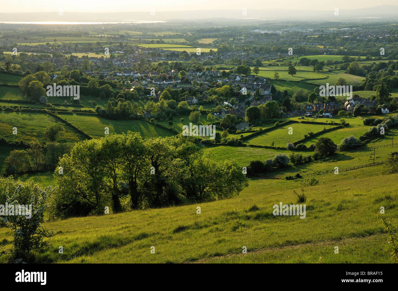 Selsley Village with Berkeley Vale and the River Severn behind. Viewed ...