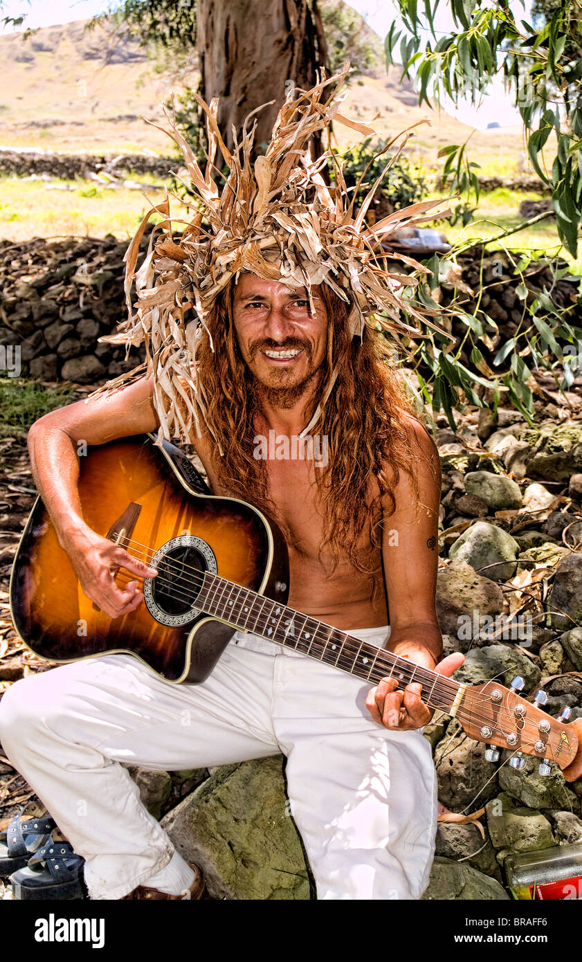 Native playing guitar Easter Island during Tapati Festival Rapa Nui ...