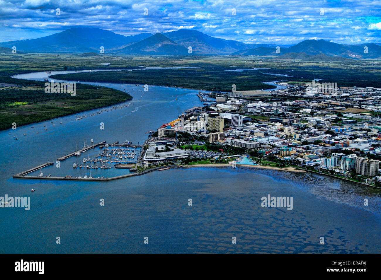 Aerial scene of port and city of Cairns Queensland Australia Stock ...