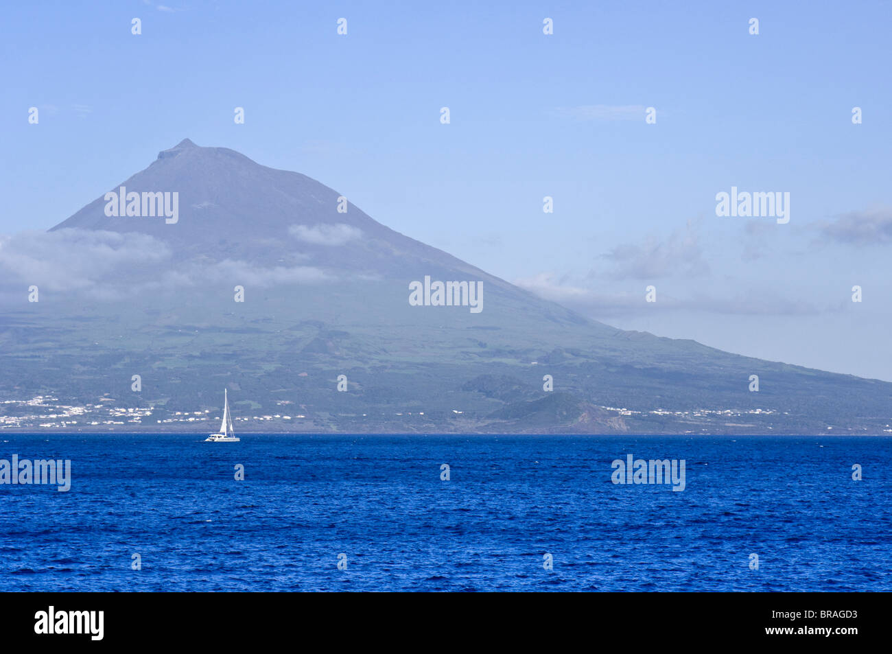 Mount Pico seen from waterfront of Horta, Faial, Azores, Portugal ...