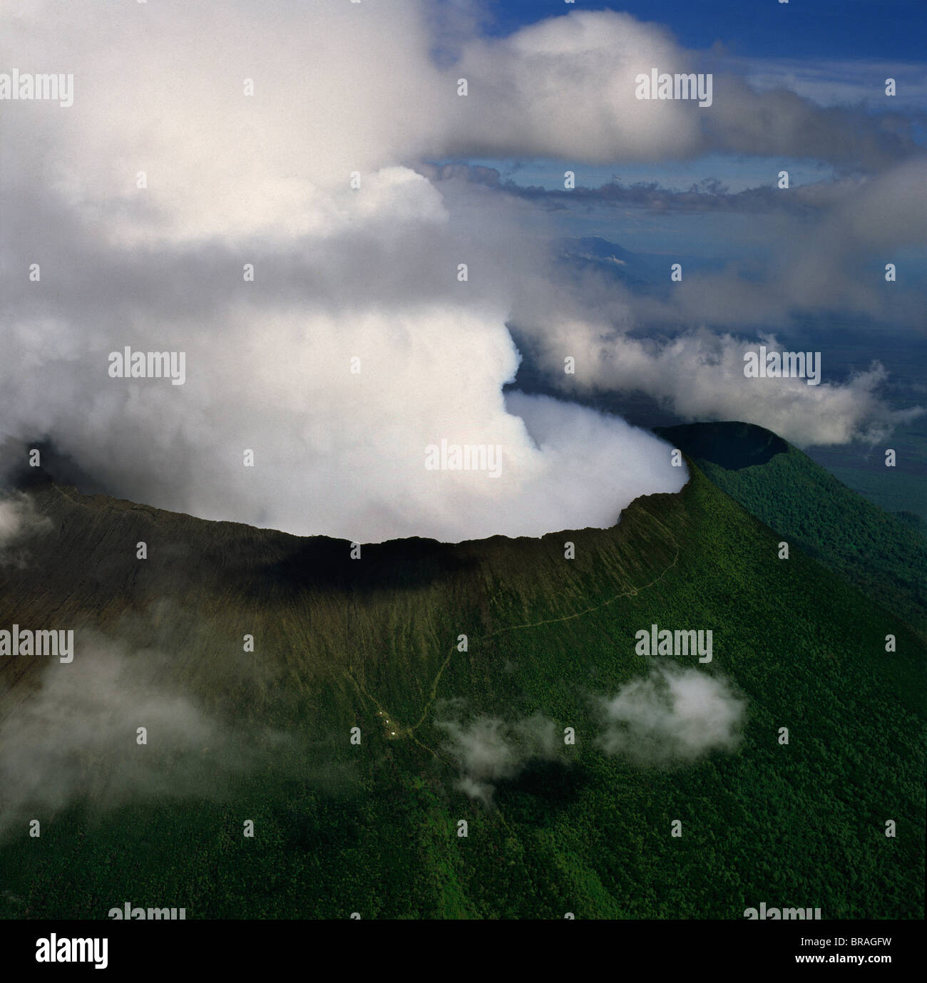 Aerial view of Mount Nyiragongo, an active volcano in the Virunga ...