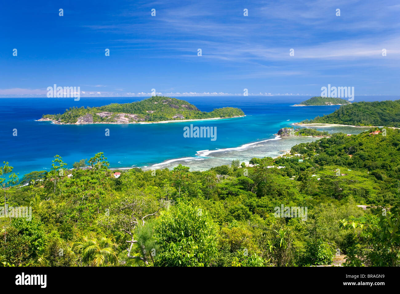 View across Anse l'Islette to the offshore islands of Therese and ...