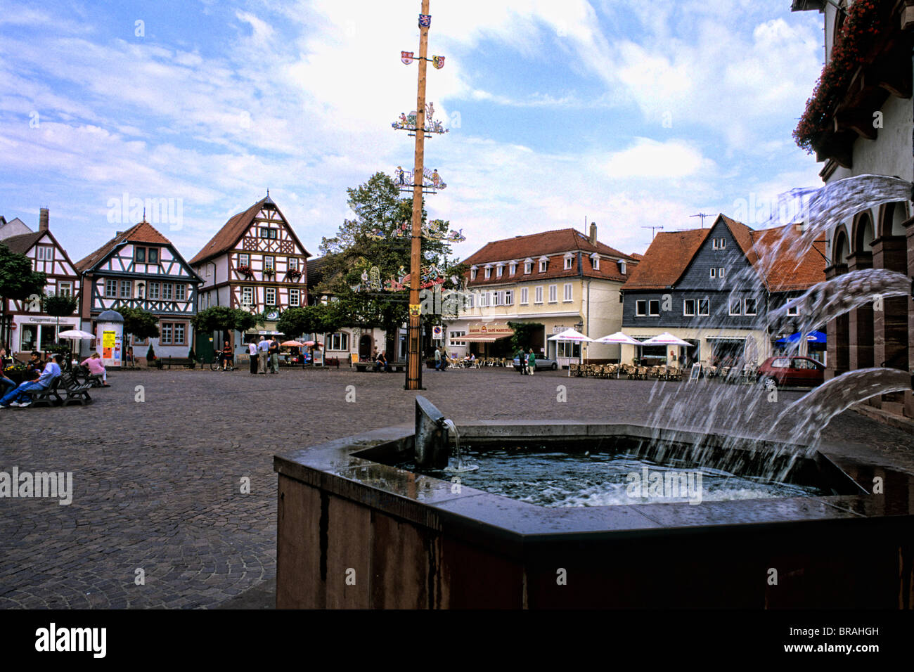 Germany Seligenstadt Old Town by Rhine River fountains Stock Photo - Alamy