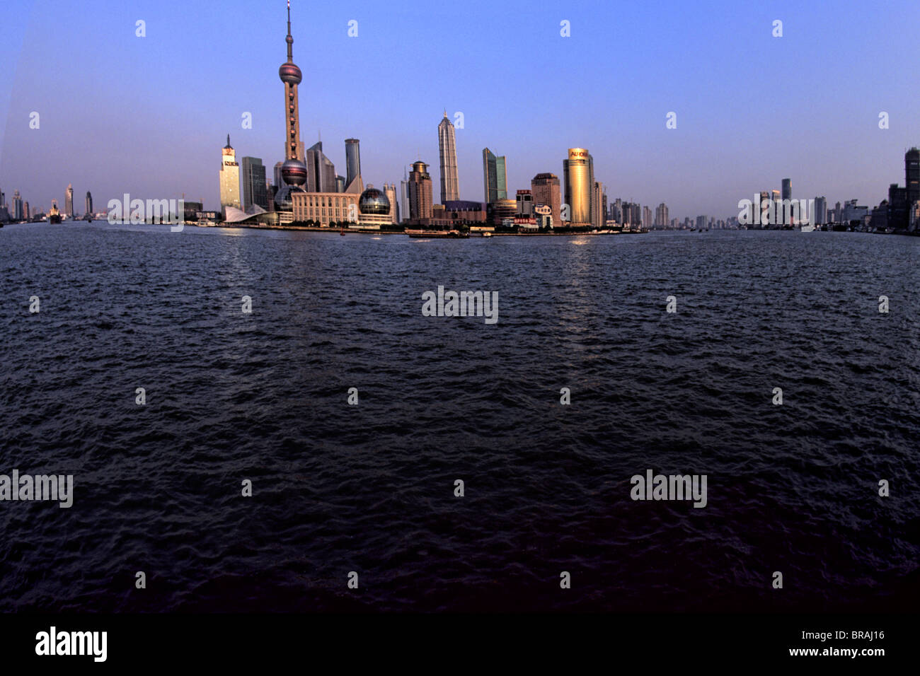 Shanghai China wonderful skyline with modern skyscrapers by river with ...