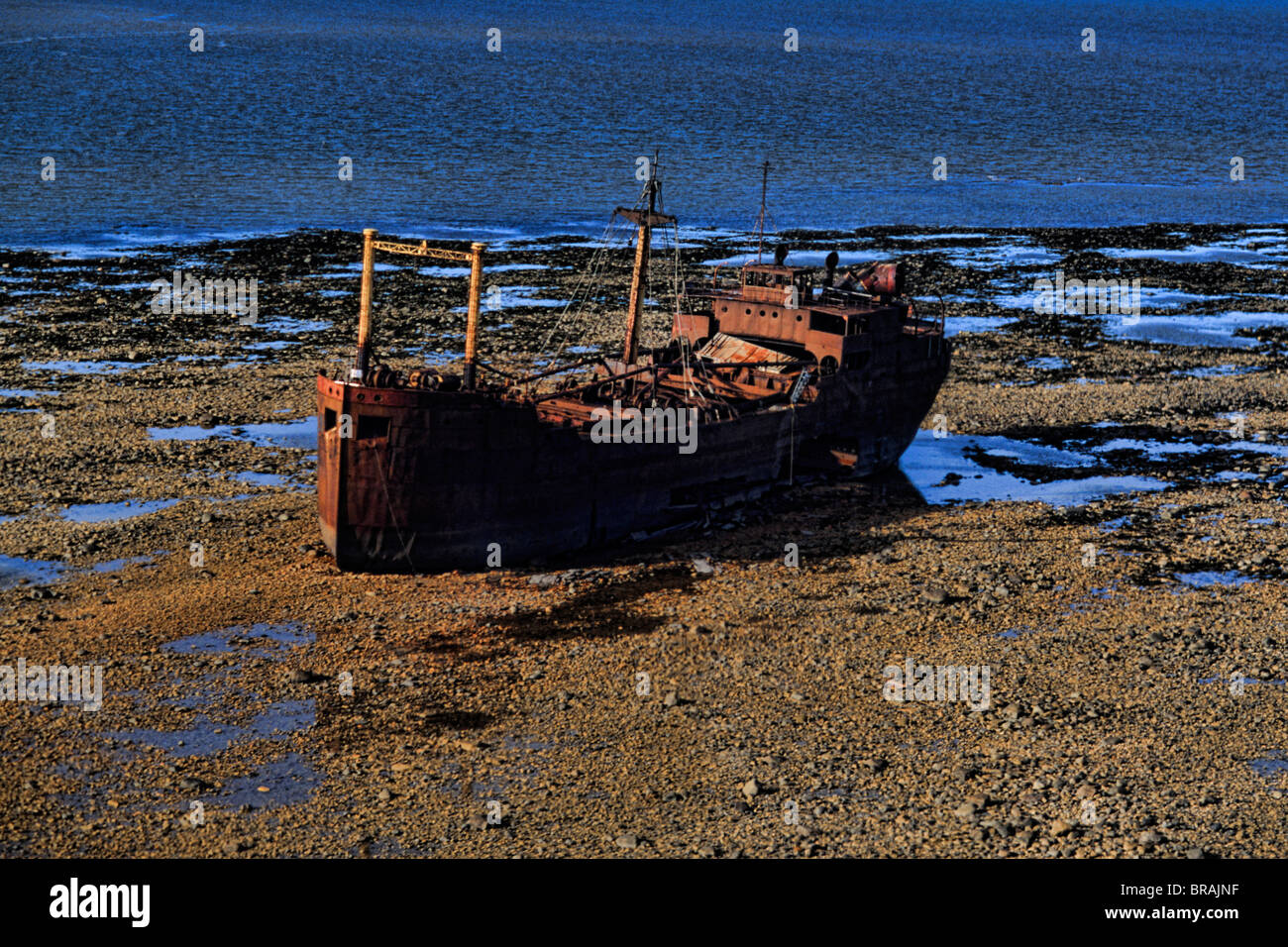 Aerial view rusting ship Ithaca 1961 near Churchill Northern Studies ...