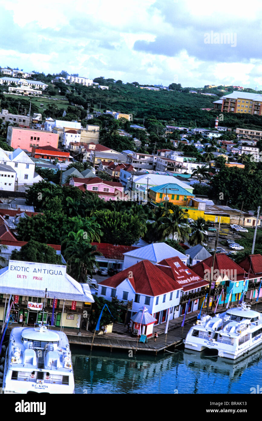 Aerial view of colorful downtown shopping area from cruise ships at ...