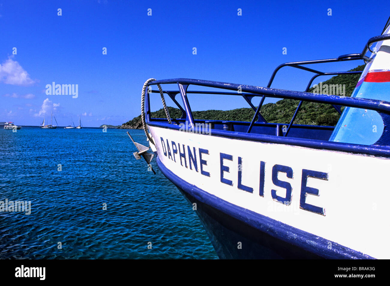 Beautiful old blue boat called V.G. Daphne Elise in port harbour of ...