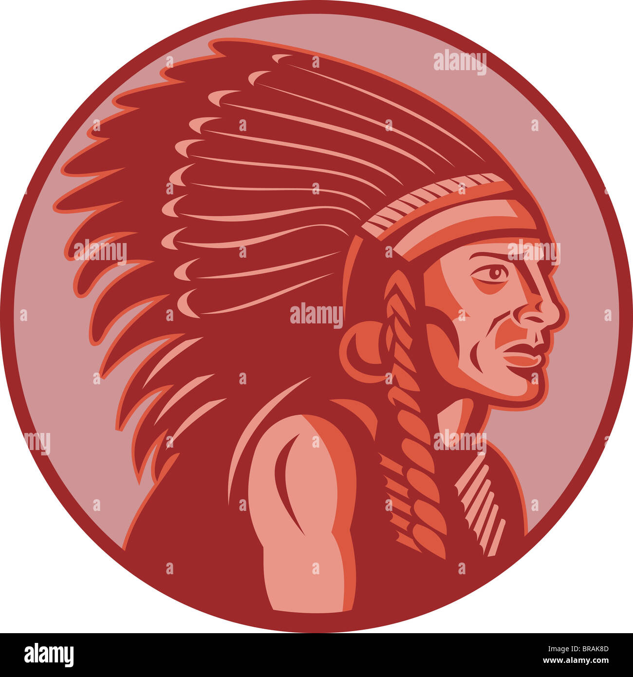 illustration of a native american indian chief side view done in retro ...