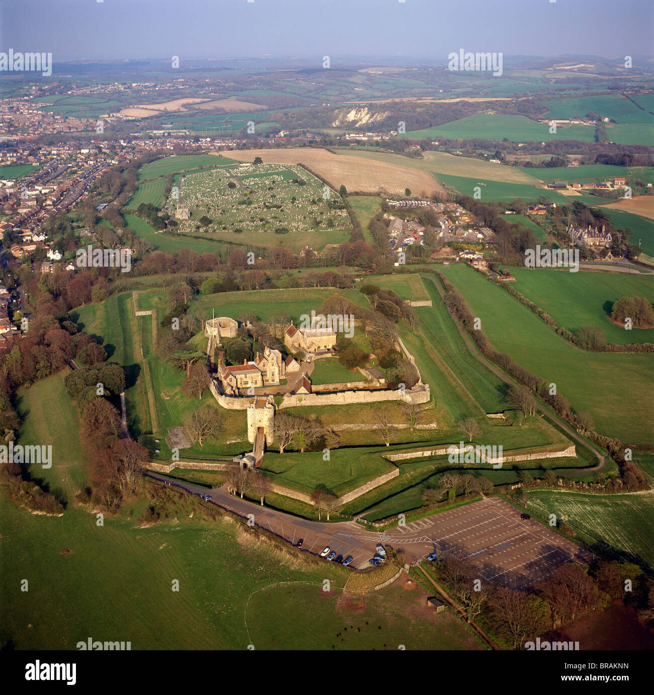 Aerial image of Carisbrooke Castle, a historic motte-and-bailey castle ...