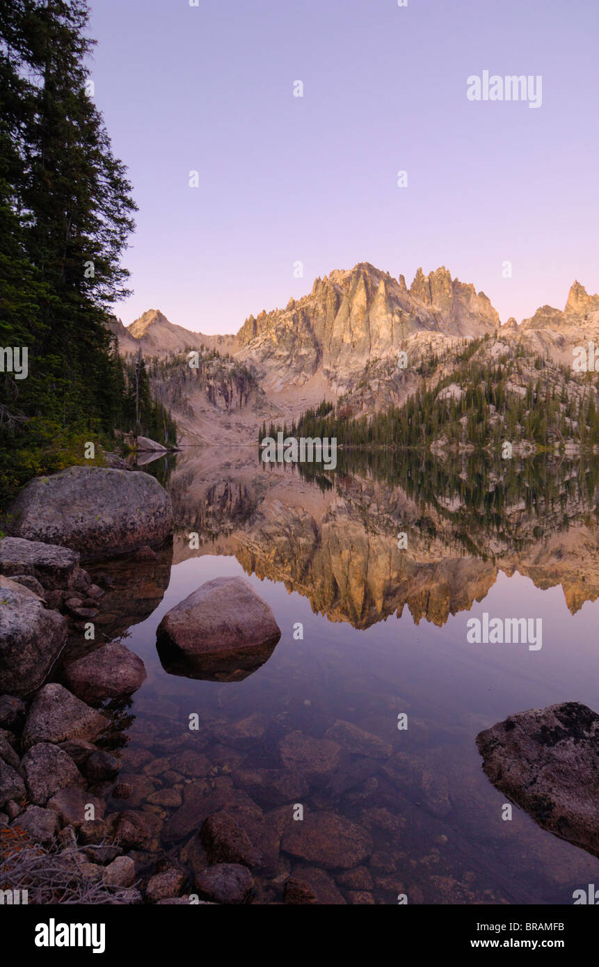 Dawn over Baron Lake, Sawtooth Mountains, Sawtooth Wilderness, Sawtooth ...