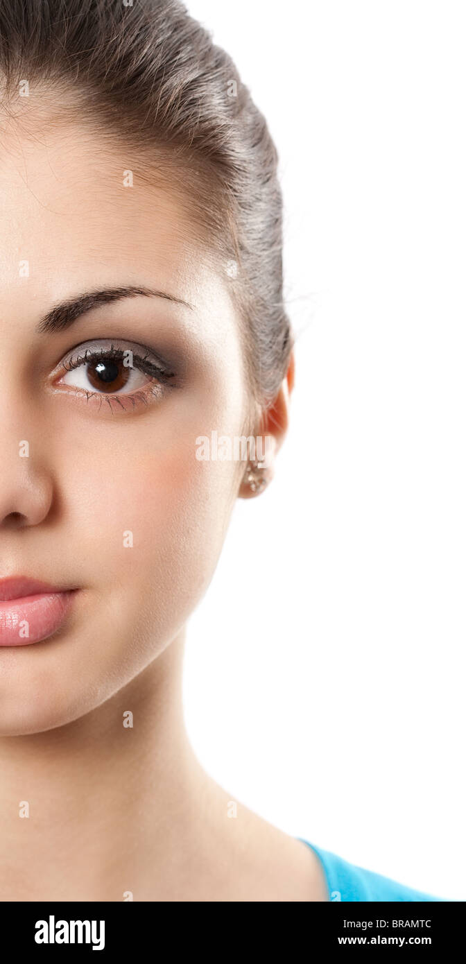 Closeup portrait of a half face of a young woman Stock Photo - Alamy