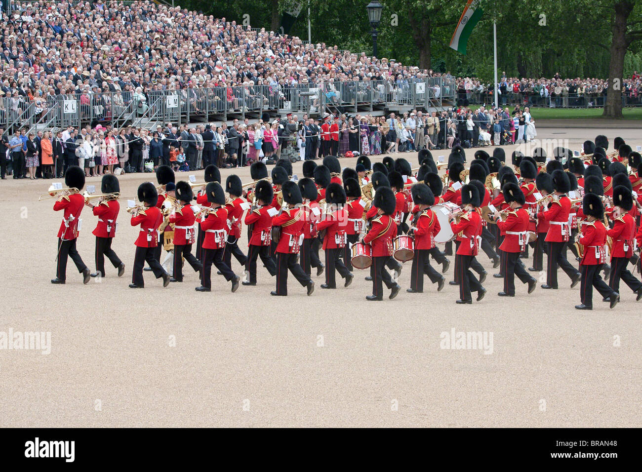 Bands of the Grenadier and Welsh Guards marching into position ...
