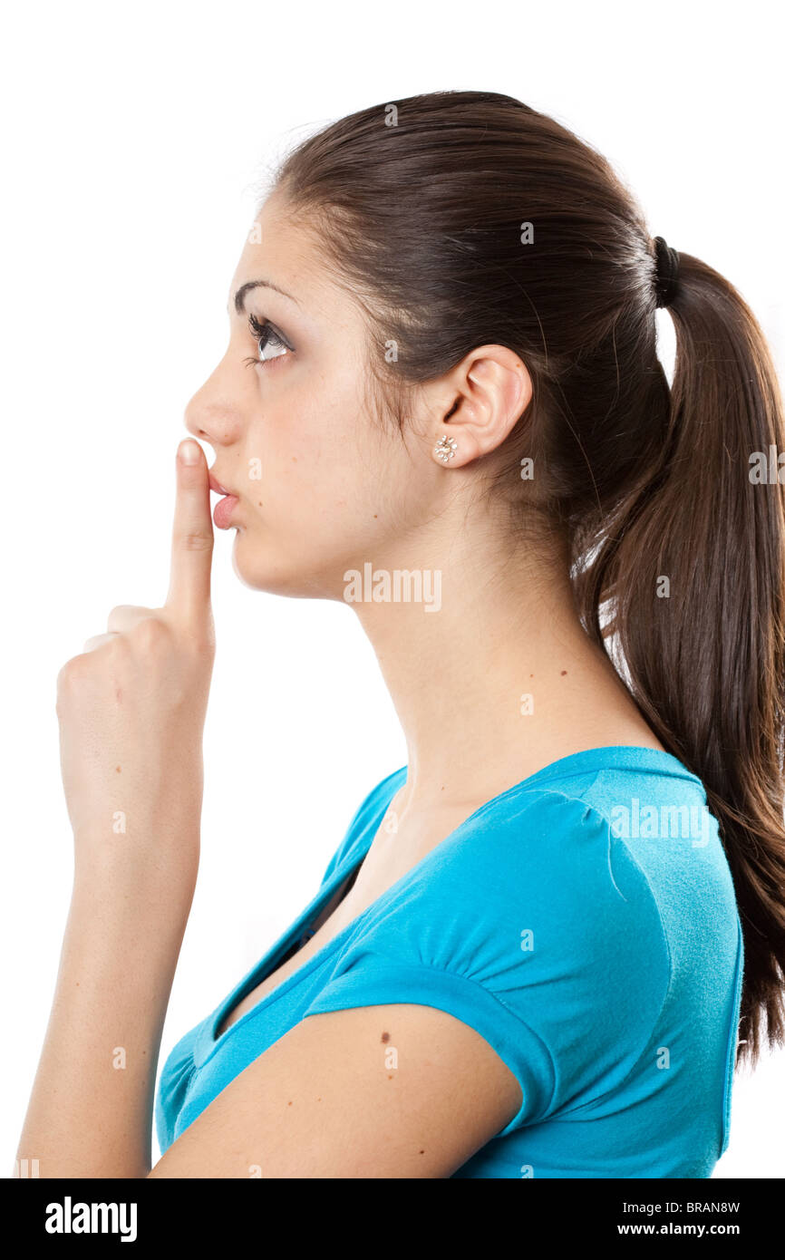 Profile woman silence hush sign hi-res stock photography and images - Alamy