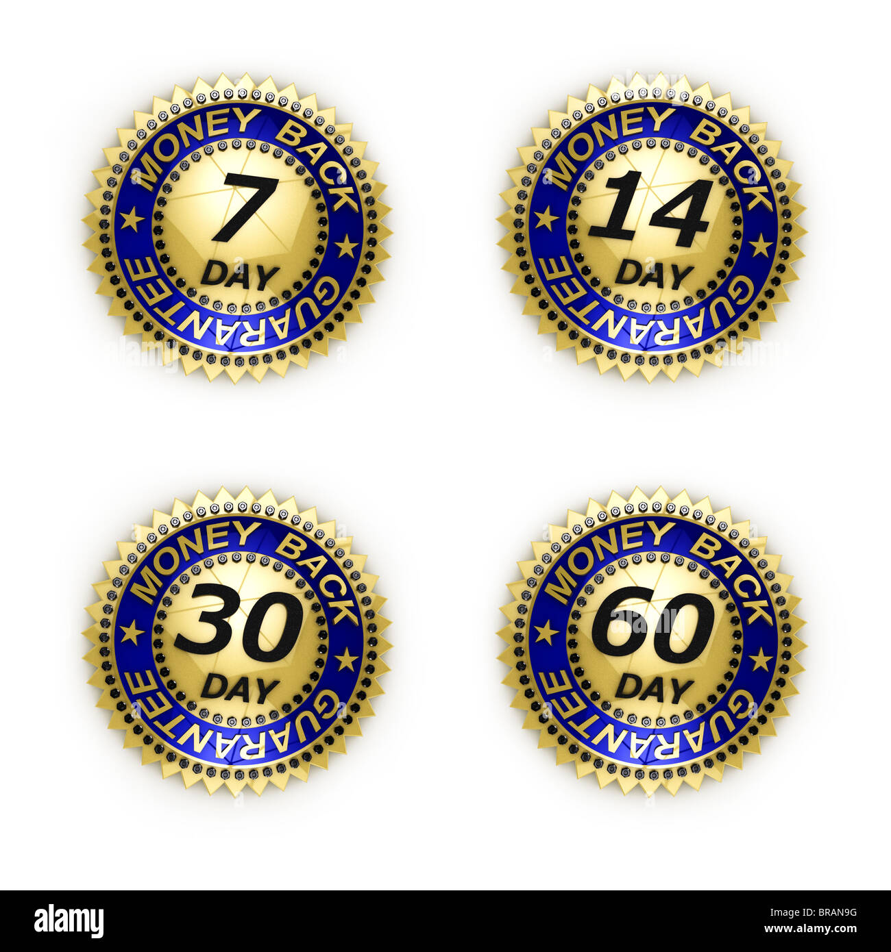 Set of six different money back guarantee seals Stock Photo - Alamy