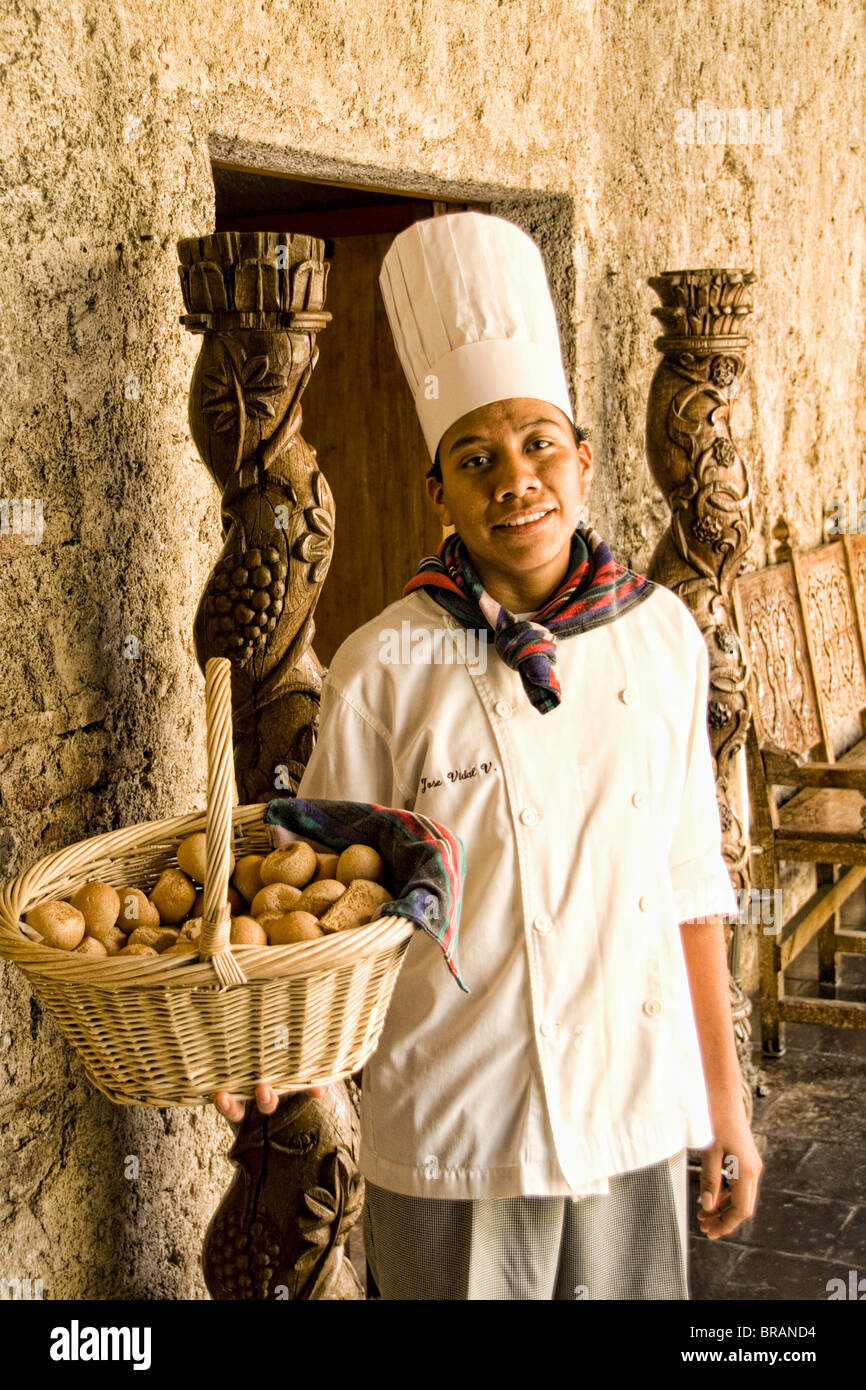 Chef with bread in monastry in the World Renowned Casa Santo Domingo ...