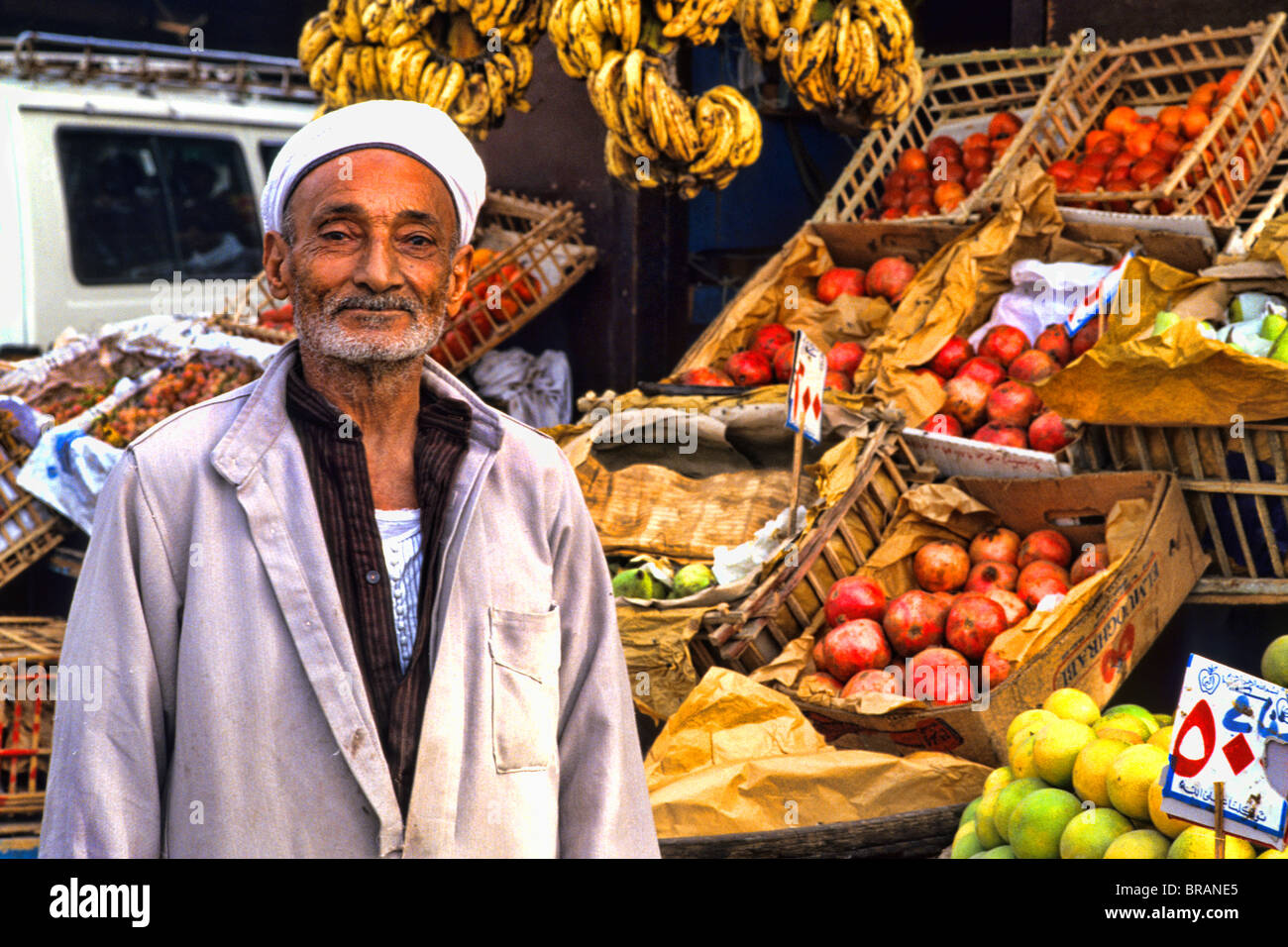 Vendor men selling fruits and vegetables in market in Cairo Egypt Stock ...