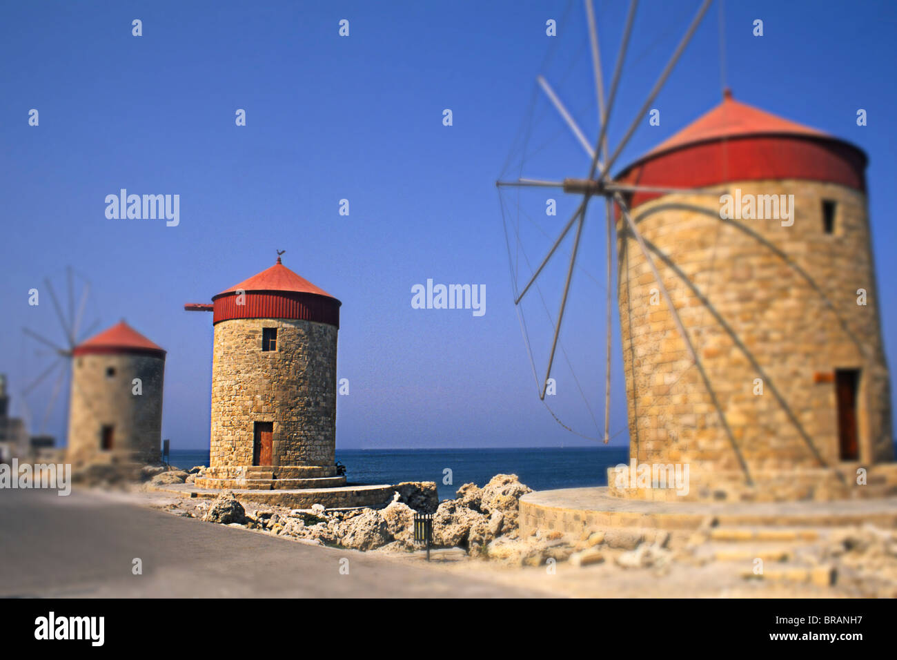Famous old windmills of Rhodes Greece Stock Photo - Alamy
