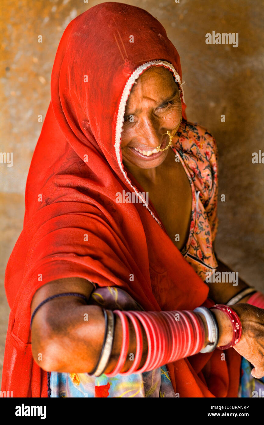 woman native Hindu portrait from Bishnoi tribe outside of Jodhpur near ...