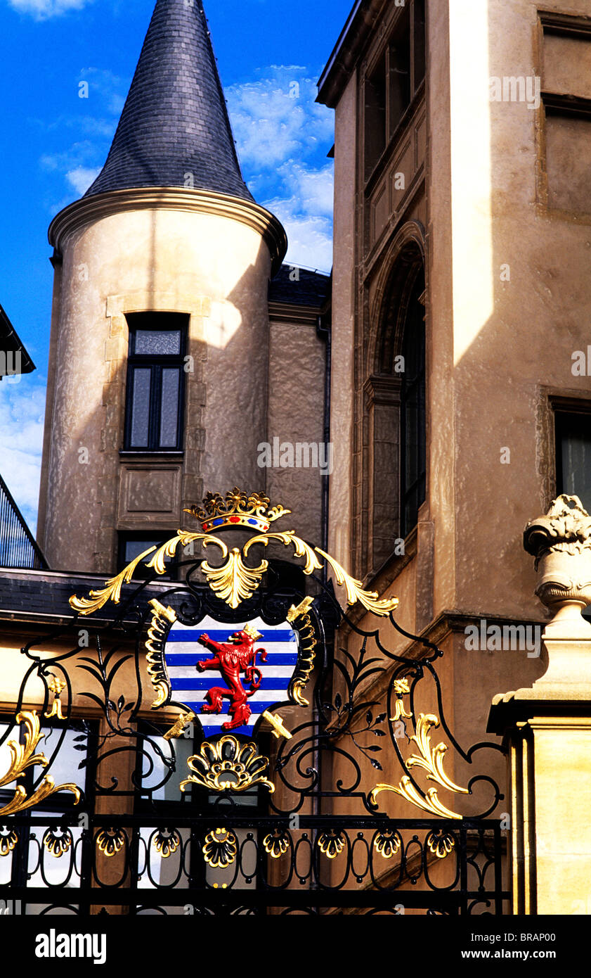 Dukes Palace gate with the Royal Family Shield historical country of ...