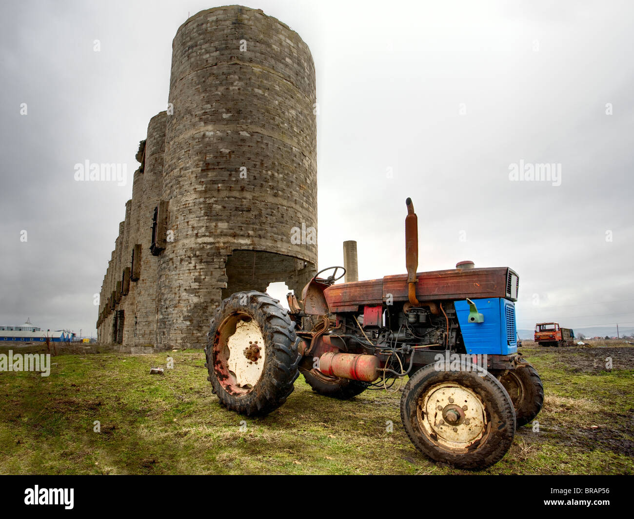 Abandoned facility under moody cloudy dark sky, image of decrepitude ...