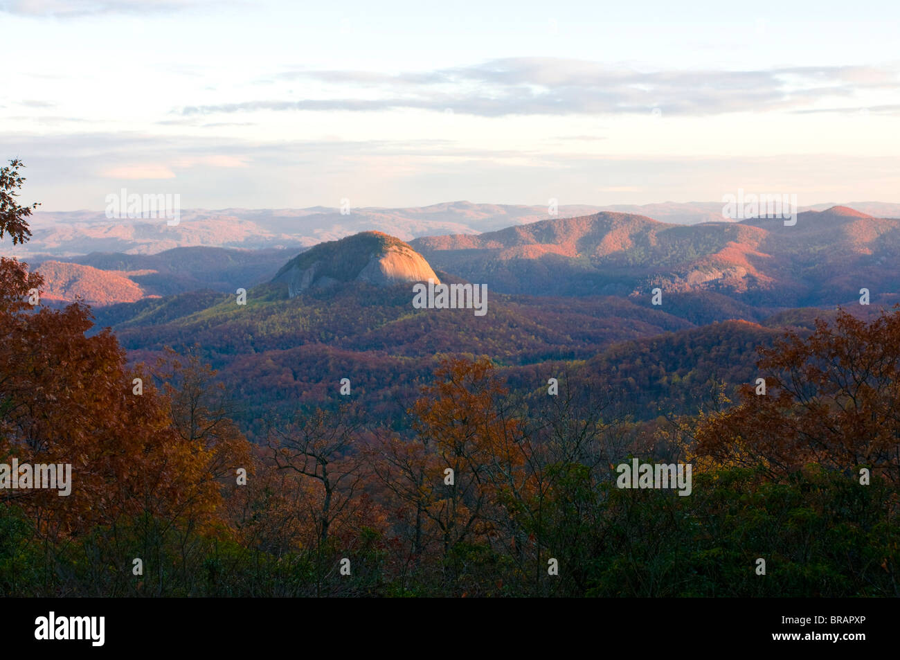 Sunset over colourful foliage in the Indian summer, Blue Ridge Mountain ...