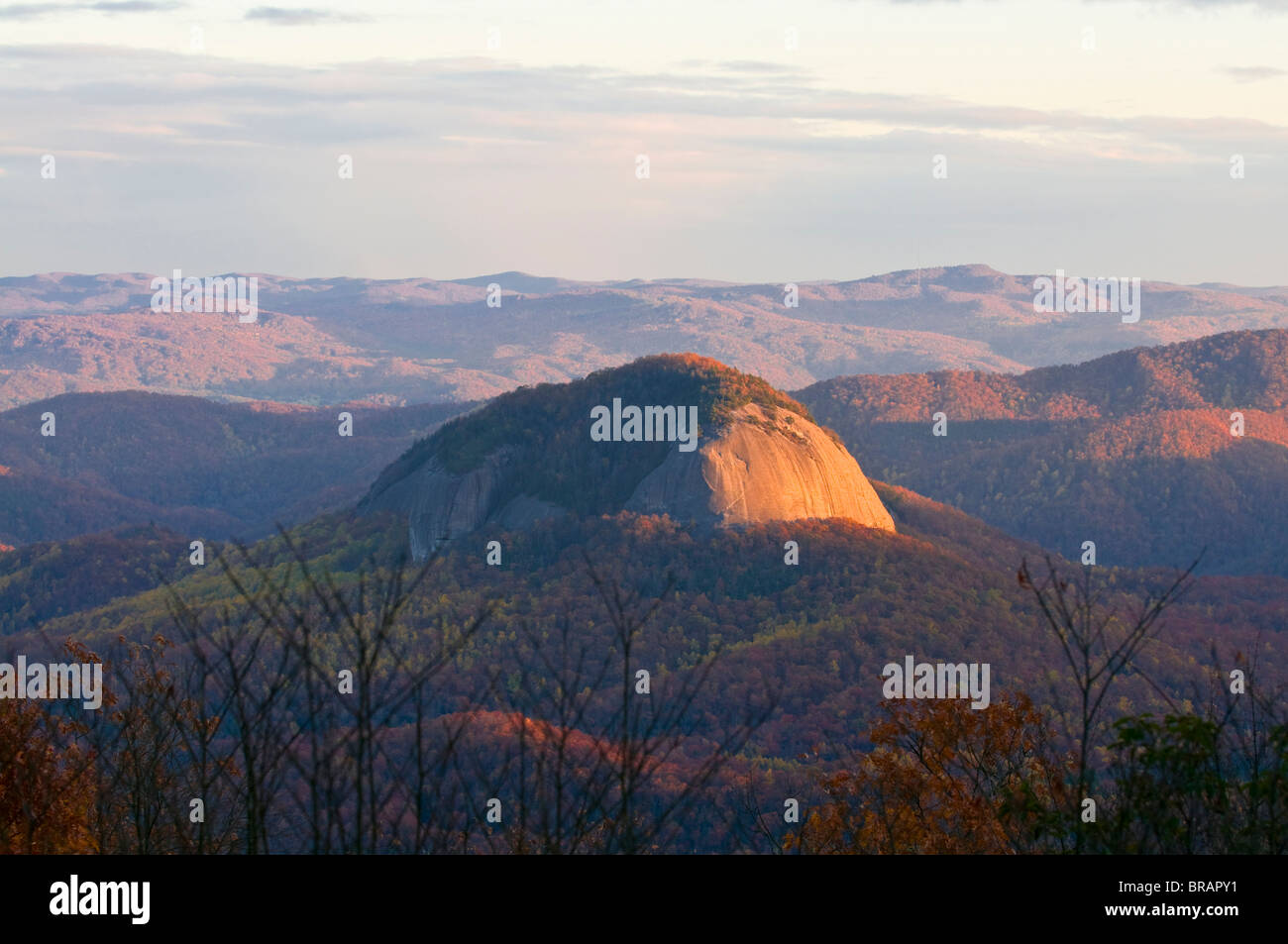 Sunset over colourful foliage in the Indian summer, Blue Ridge Mountain ...