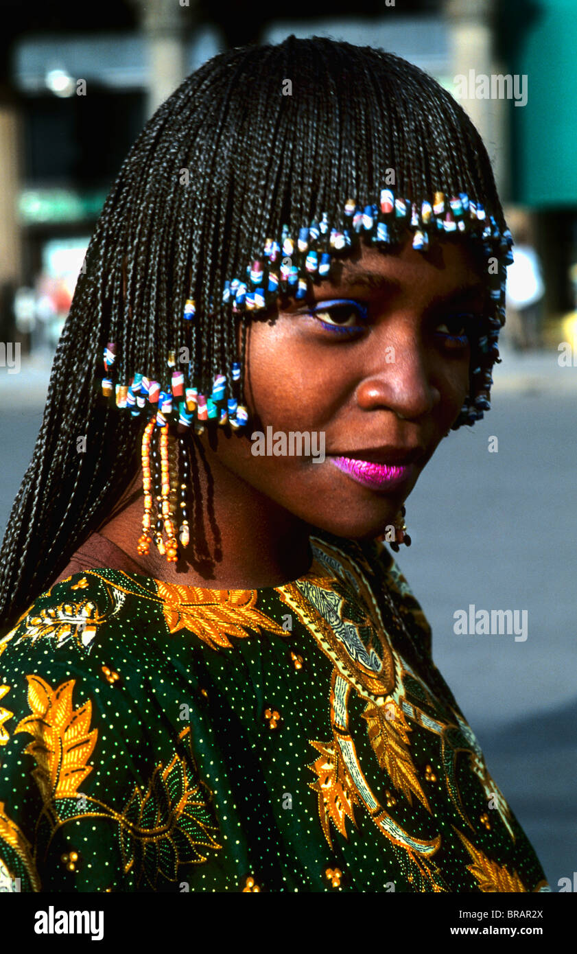 Beautiful Cameroon Africa woman in native costume with head dress and ...