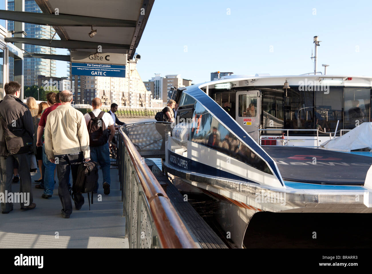 London River services - Thames Clipper - Canary Wharf Pier Stock Photo ...