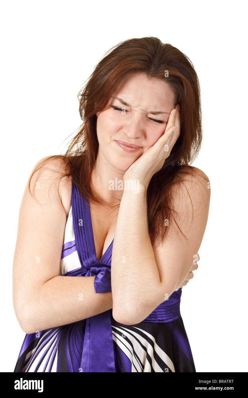 Brunette young pretty woman in pain Stock Photo - Alamy