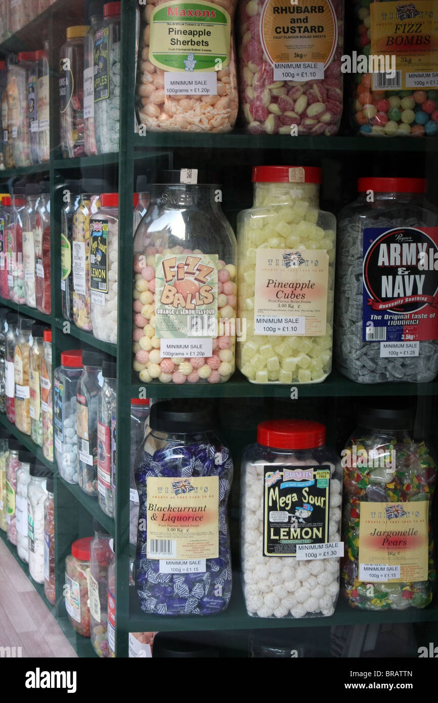 Lots of large jars of sweets in a shop window Stock Photo - Alamy