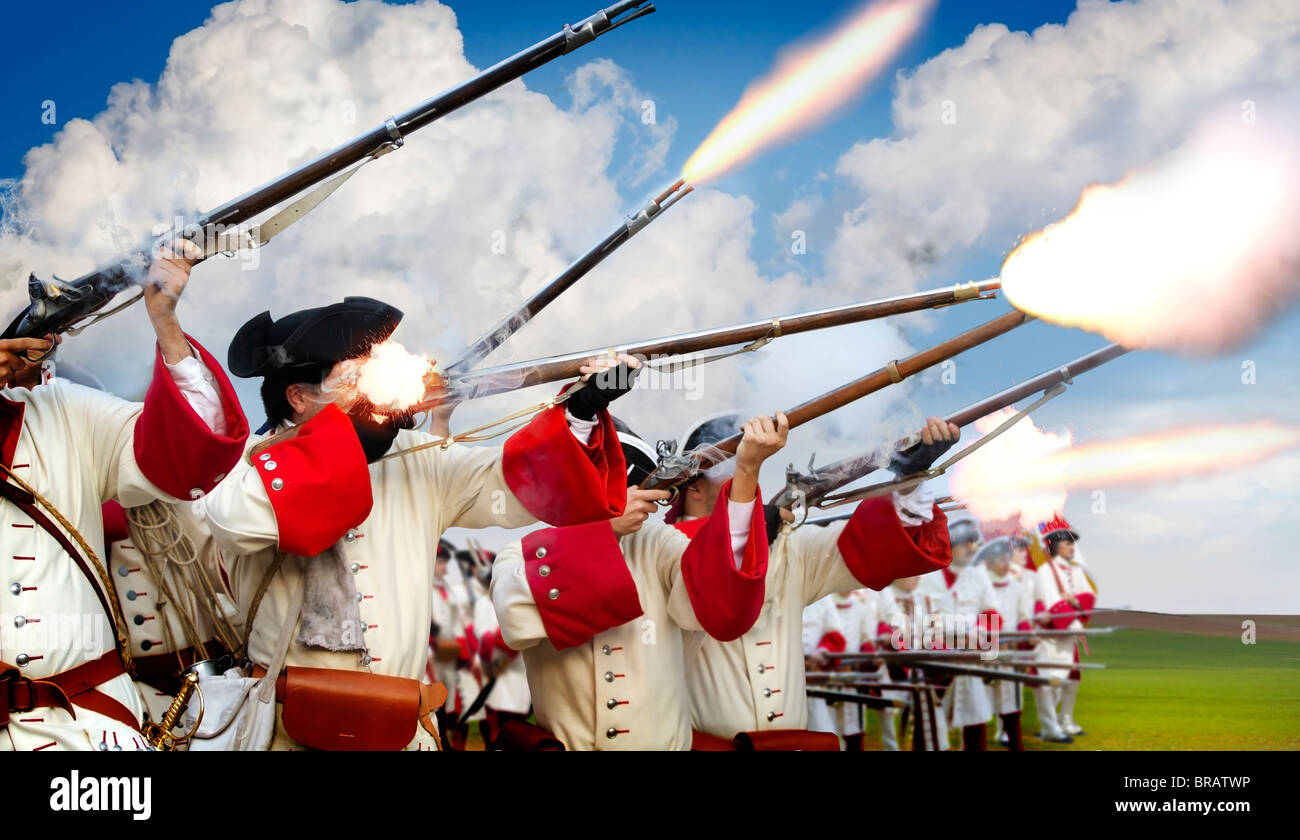 soldiers firing their muskets in a battlefield Stock Photo - Alamy