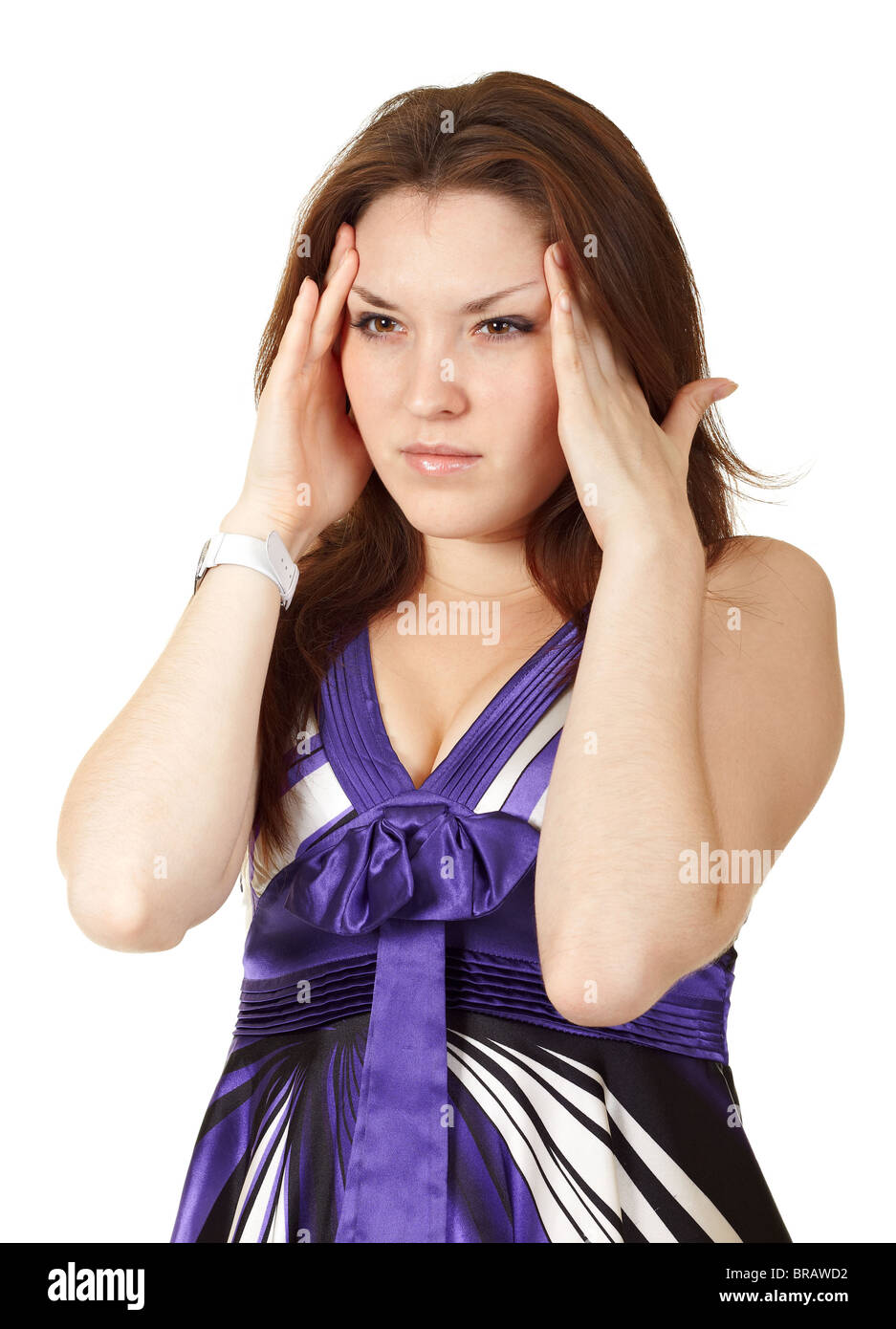 Young woman feeling headache isolated on white background Stock Photo ...
