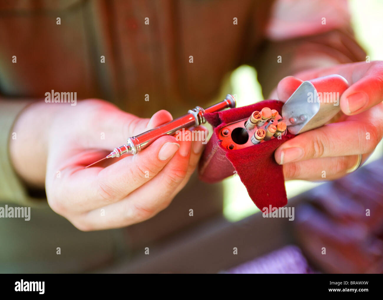 WWII era US Army field medical morphine kit with syringe Stock Photo ...