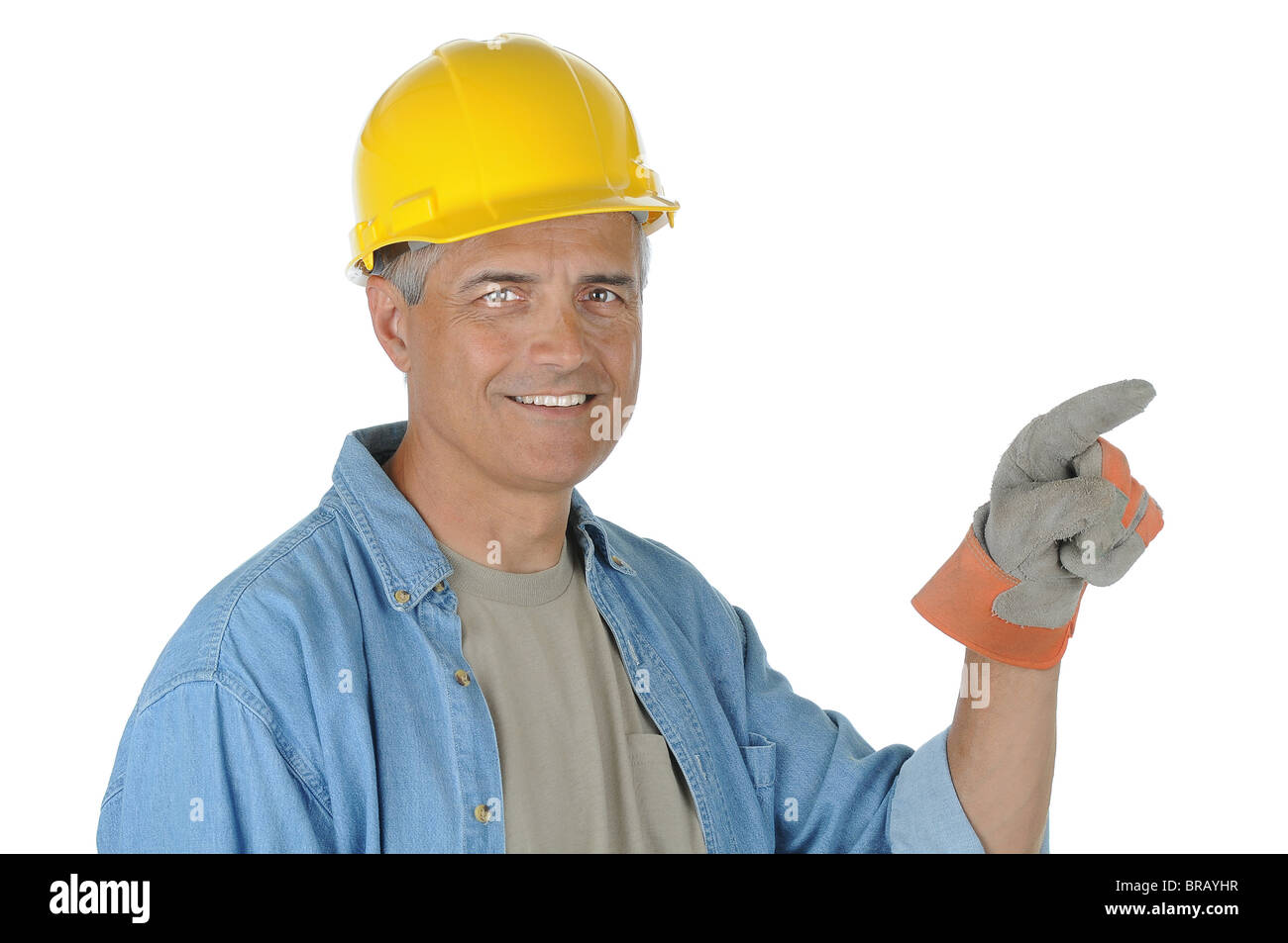 Construction worker wearing hard hat and gloves hi-res stock ...