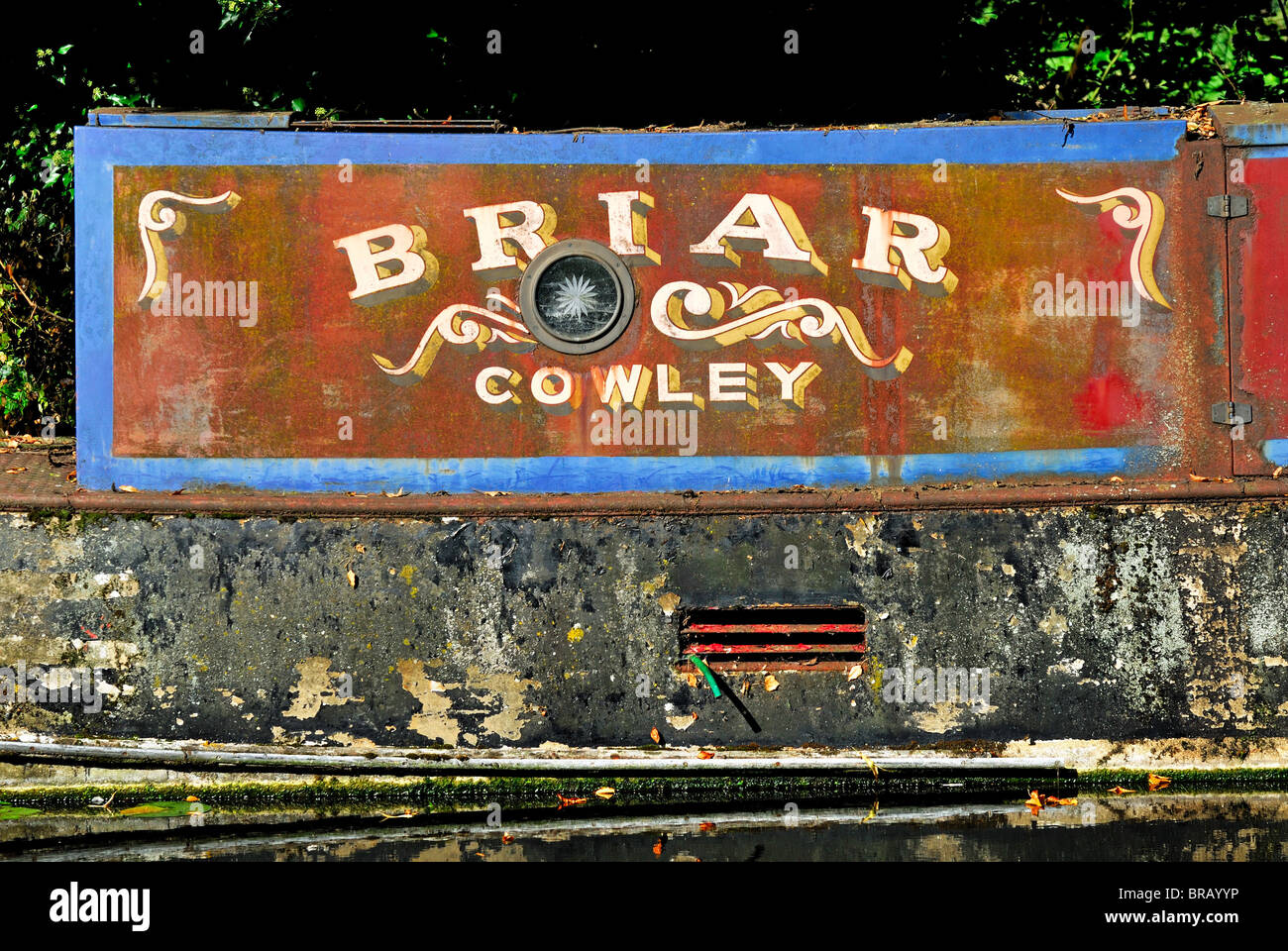 Close up of canal narrow boat with ornate lettering Stock Photo - Alamy