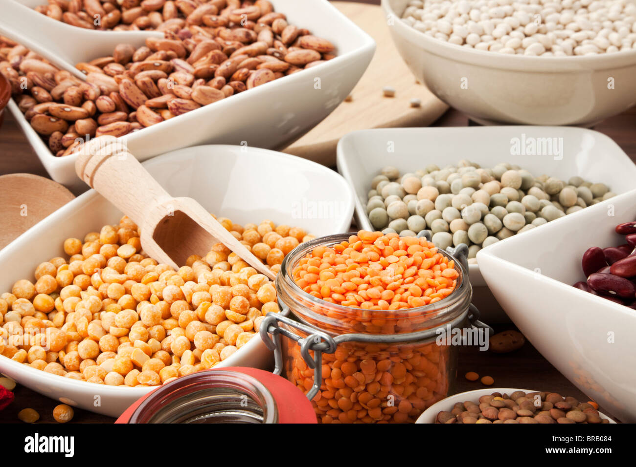 variety of legumes in bowls and glasses Stock Photo - Alamy