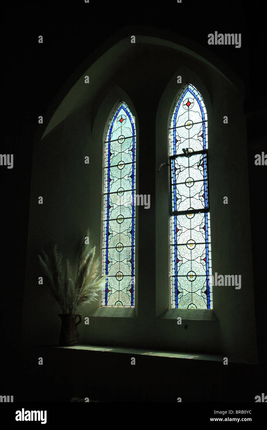 Stained glass window in St Marys Church, Barnsley, Cotswold Stock Photo ...