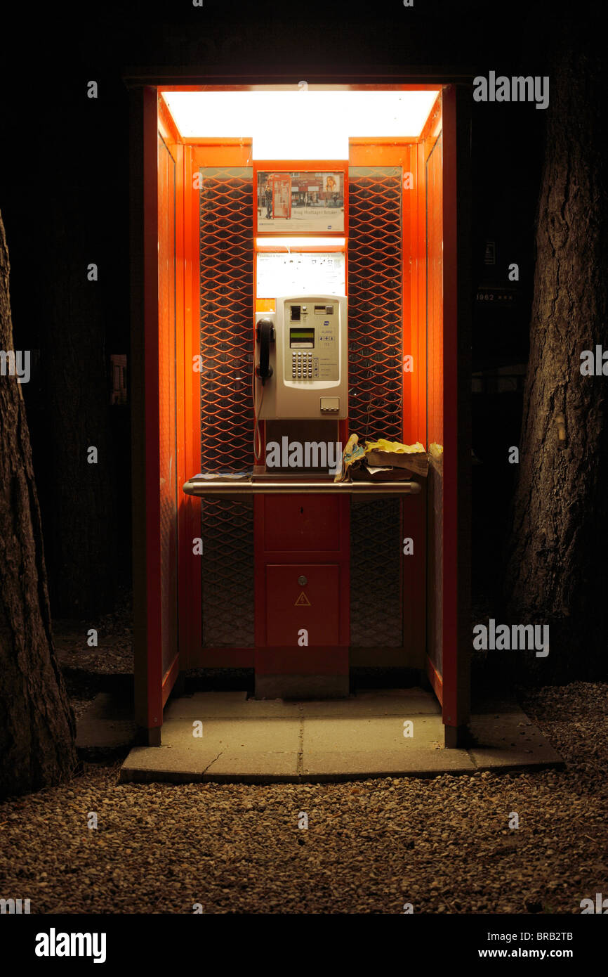 phone box in Denmark at night Stock Photo - Alamy