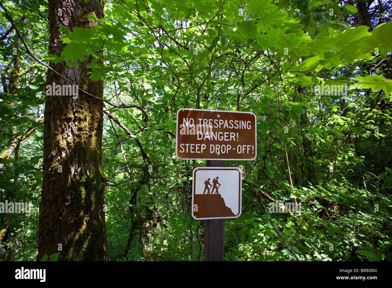 Sign Saying 'No Trespassing Danger Steep Drop-Off!' Along Columbia ...