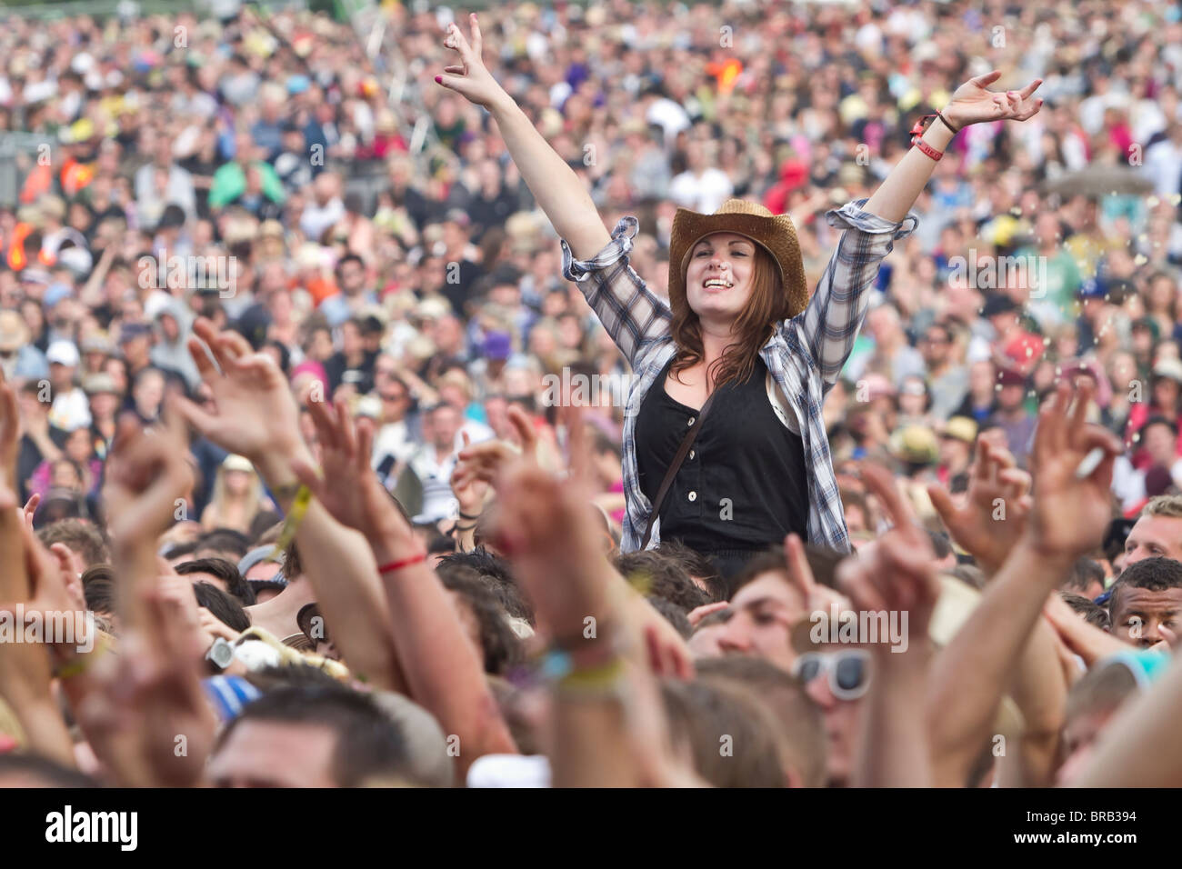 Girl in Festival Crowd Stock Photo - Alamy