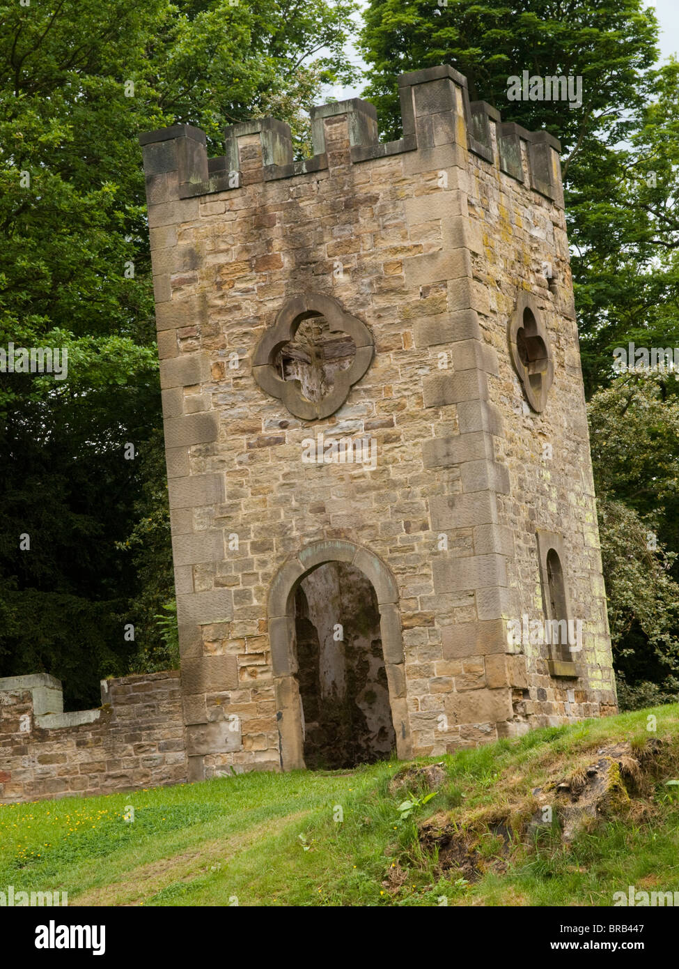 A tower at Stainborough Castle, in the Wentworth Castle Gardens, near ...