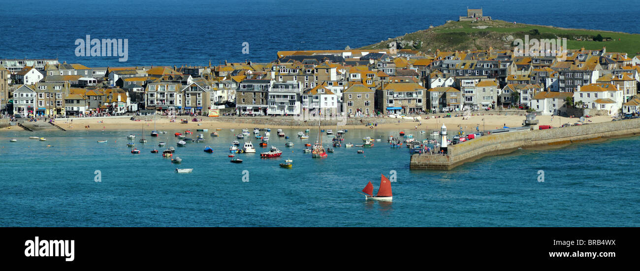 St. Ives town harbour panoramic view, Cornwall UK Stock Photo - Alamy