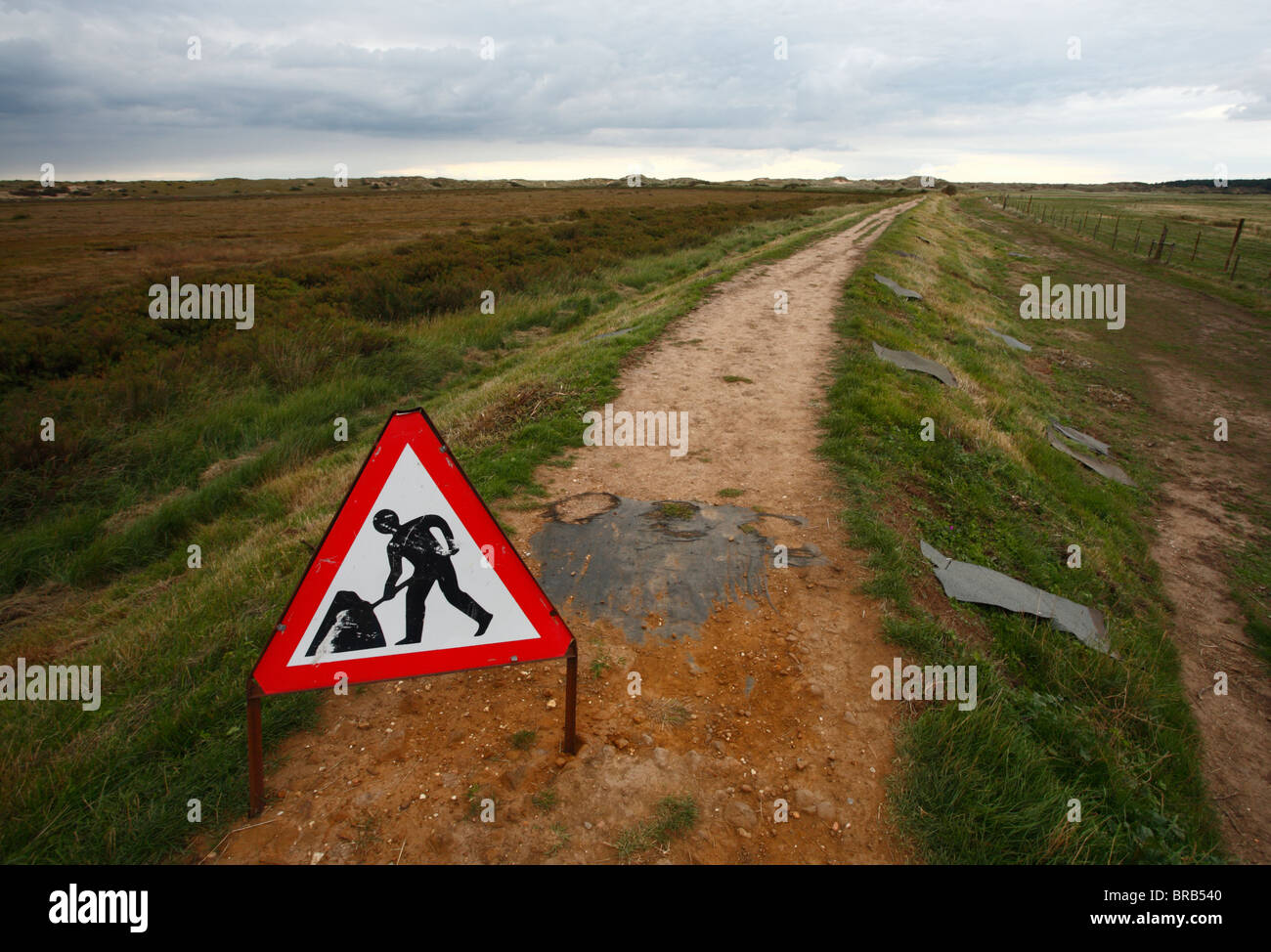 Roadworks sign on the Norfolk coast path Stock Photo - Alamy