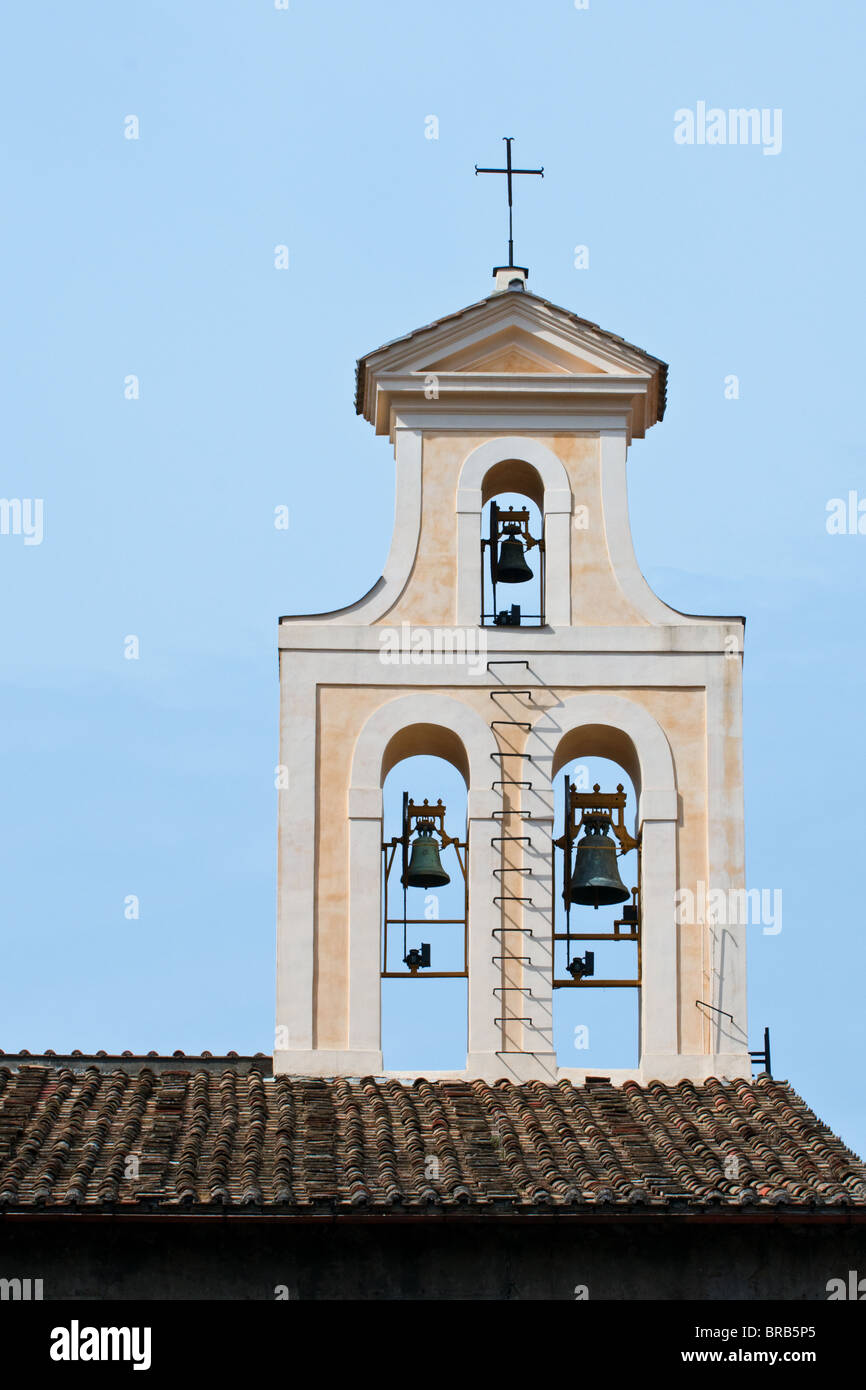 Ornate 3 bell tower setup, Rome Italy Stock Photo - Alamy