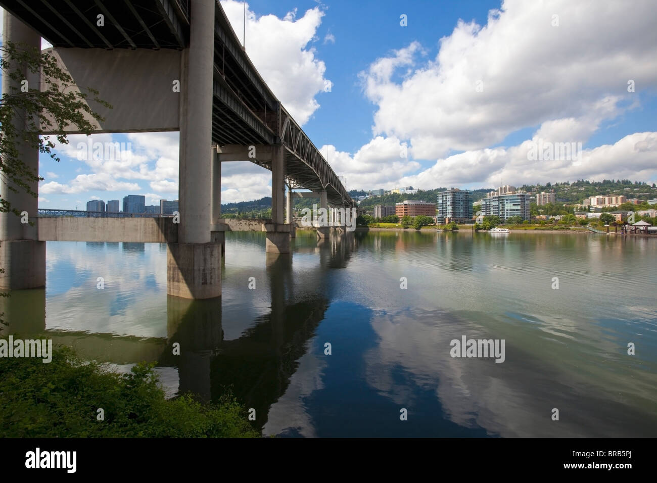 Bridge And Portland Waterfront Along The Willamette River; Portland ...