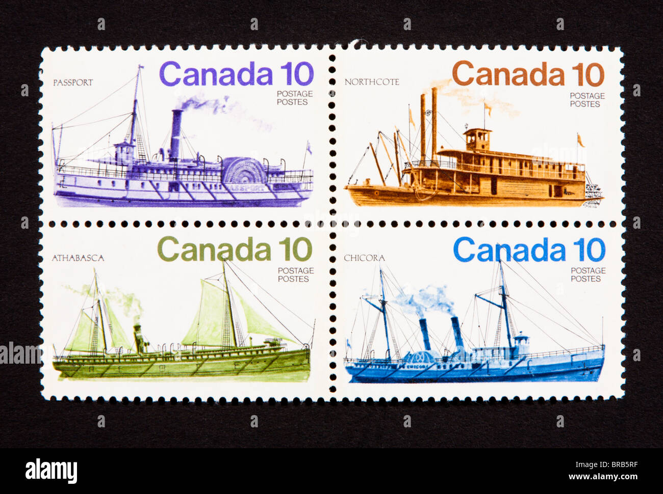 Block of four postage stamps depicting four steamships Stock Photo - Alamy