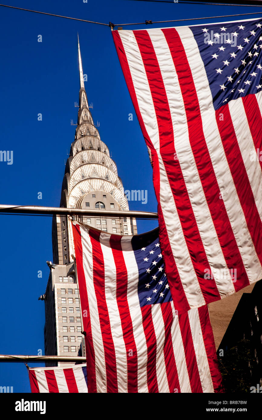American Flags along 42nd Street below the Chrysler Building in Midtown ...