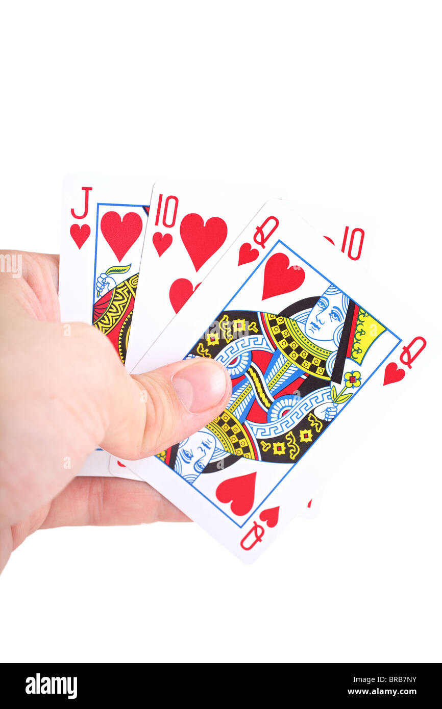 Hand and playing cards isolated on white background Stock Photo - Alamy
